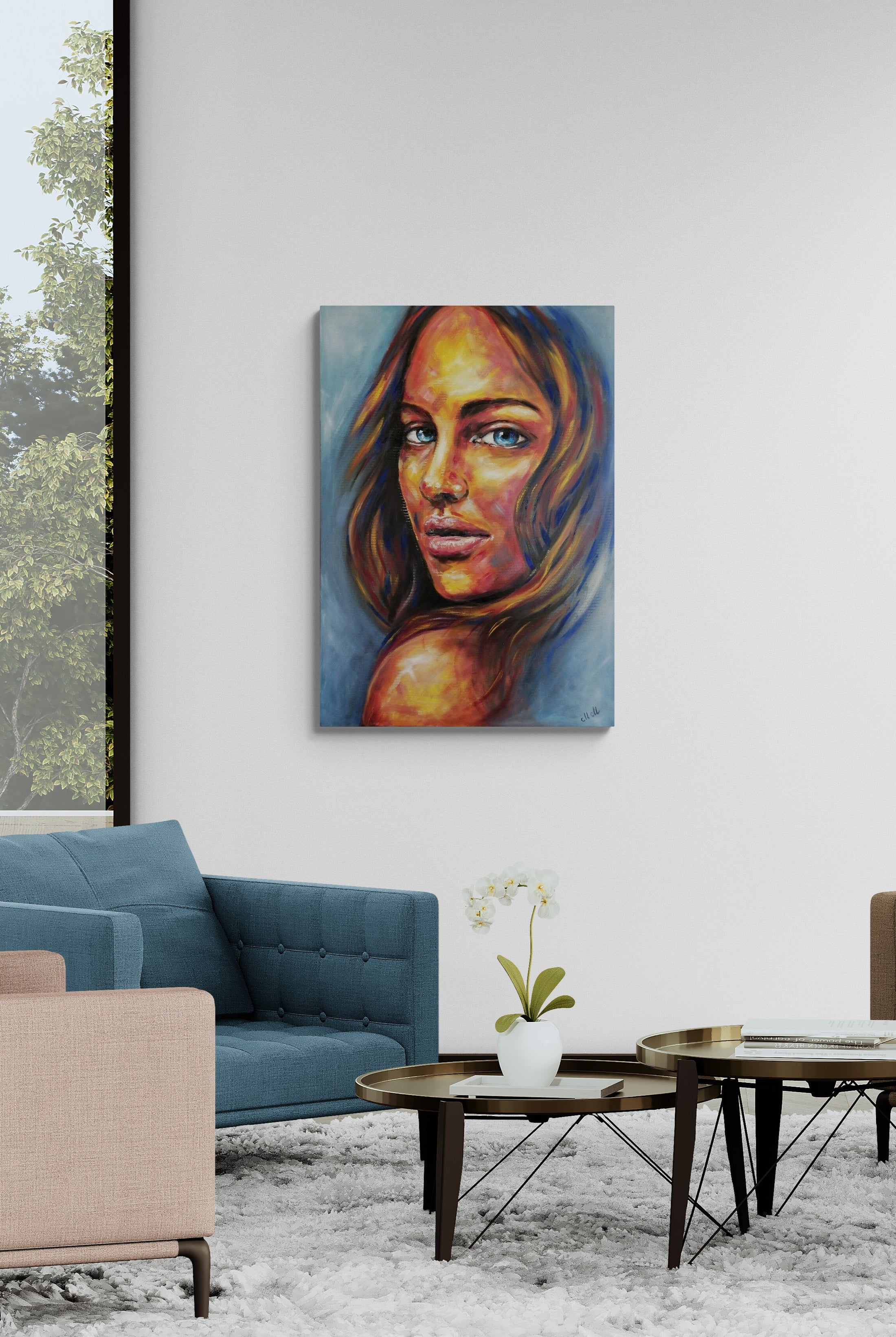 buy large colorful oil portrait painting for modern home – MM Art ...
